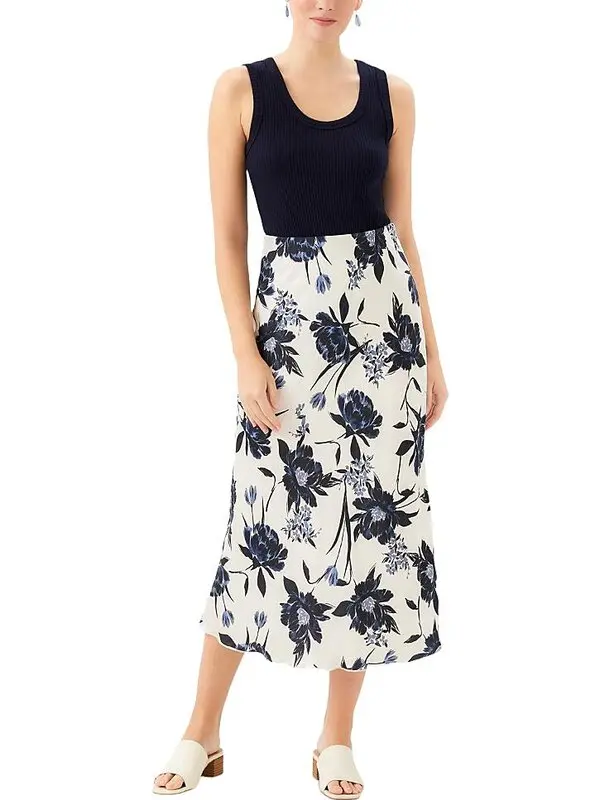 Karen Kane Printed Satin Bias Cut Midi Skirt - Print