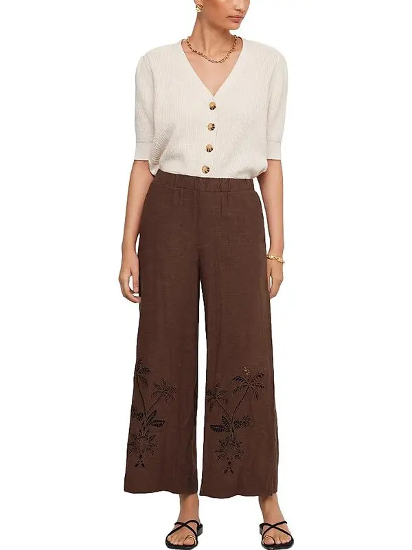 Fifteen Twenty Zora Embroidered Linen Blend Ankle Pants - Brown