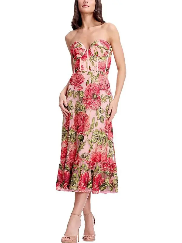 Dress The Population Carina Bustier Dress - Peach Multi