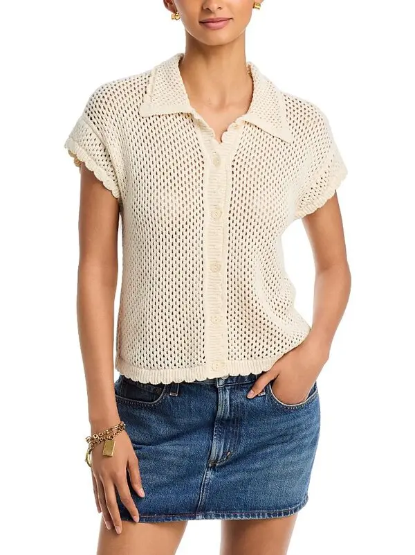 Vero Moda Eliana Crochet Knit Polo Cardigan - Birch