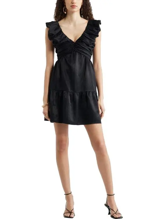 Chelsea28 Ruched Tiered Mini Sundress - Black