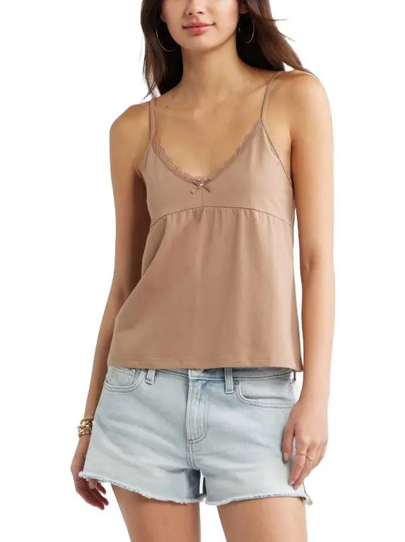 Bp. Stretch Cotton Camisole With Lace Trim - Brown Fresco