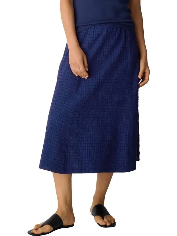 Eileen Fisher Box Weave Stretch Organic Cotton Midi Skirt - Deep Dive