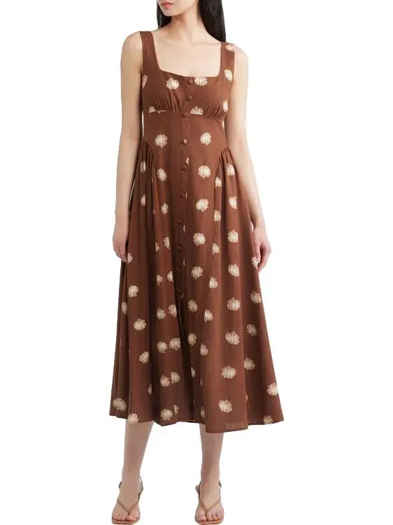 BLU PEPPER Seashell Print Sleeveless Midi Dress - Brown
