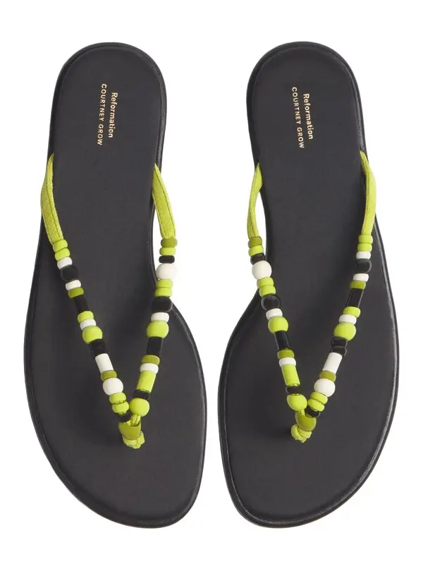 REFORMATION Geffen Flat Thong Sandal With Bead Detailing - Green