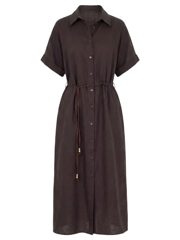 MONLICIA Solenne Cotton Midi Shirt Dress - Brown