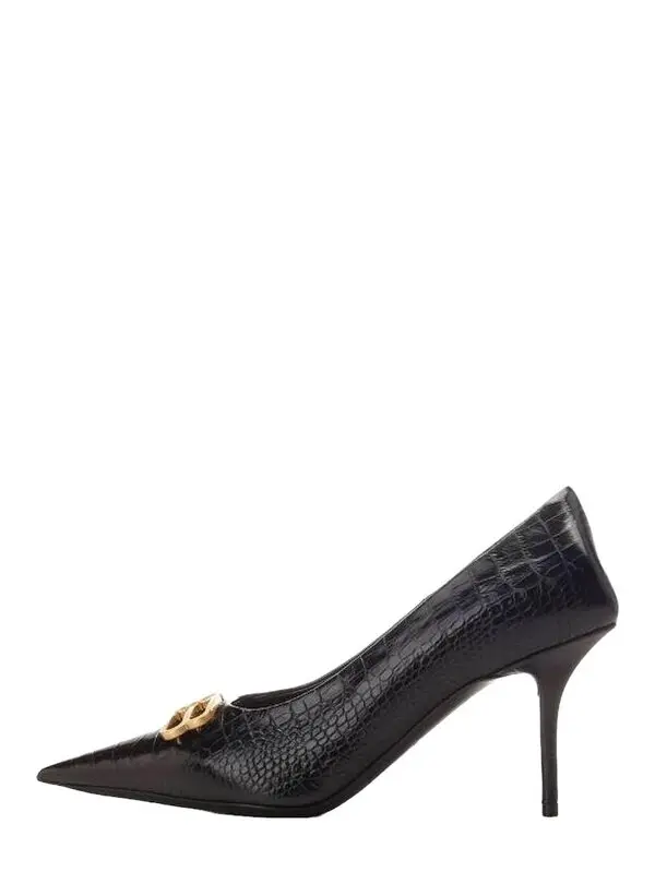 Balenciaga Square Knife Bb Croc-effect Leather Pumps - Black/gold