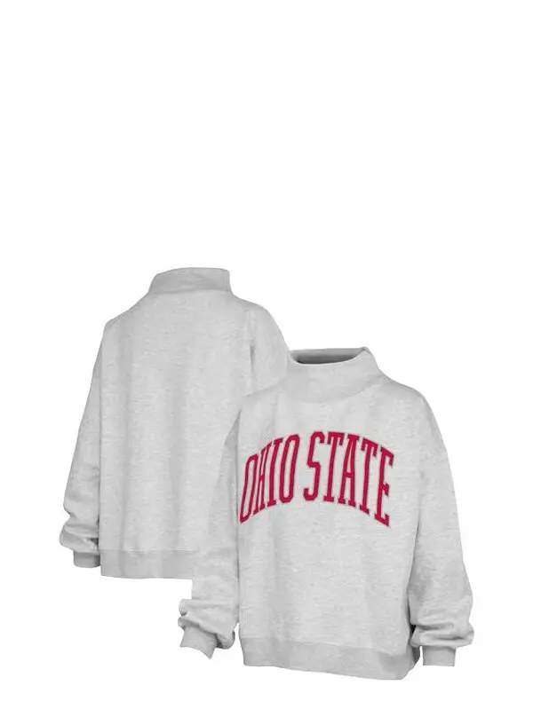 PRESSBOX Ohio State Buckeyes Nelson Mock Neck Sweatshirt - Heather Gray