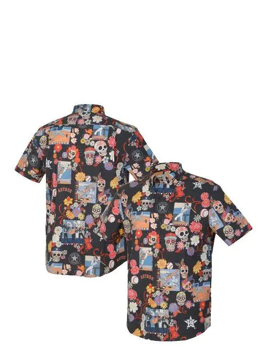 Reyn Spooner Houston Astros Día De Los Muertos Tri-blend Button-down Shirt - Black