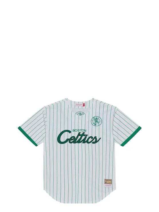 Mitchell & Ness Boston Celtics Pinstripe Baseball Jersey - White