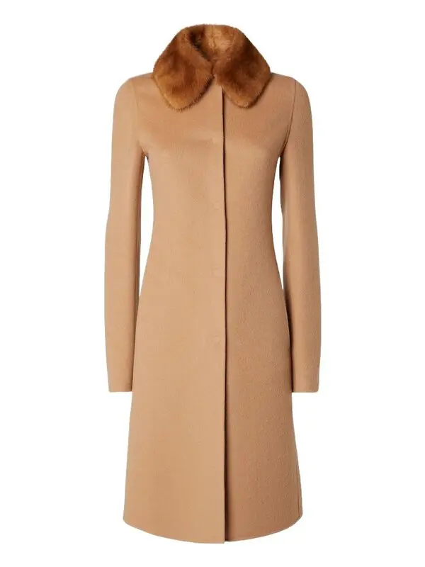 Fendi Long-sleeved Coat With Fur Collar - Brown