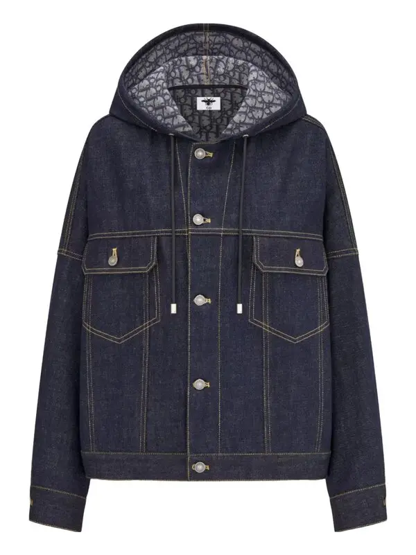 Dior Oversized Hooded Jacket With Bee And Cd Logo Embroidery - Blue