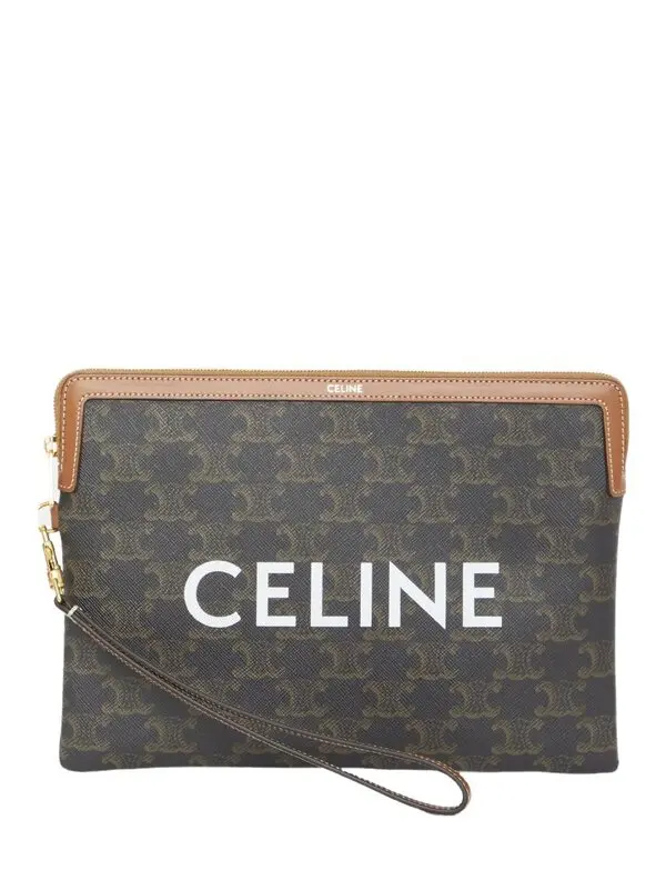 Celine Small Pouch With Strap In Triomphe Canvas With Print - Tan