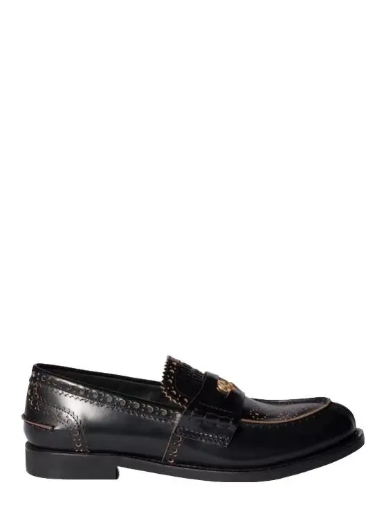 Miu Miu Perforated Loafers With Coin Detail - Black