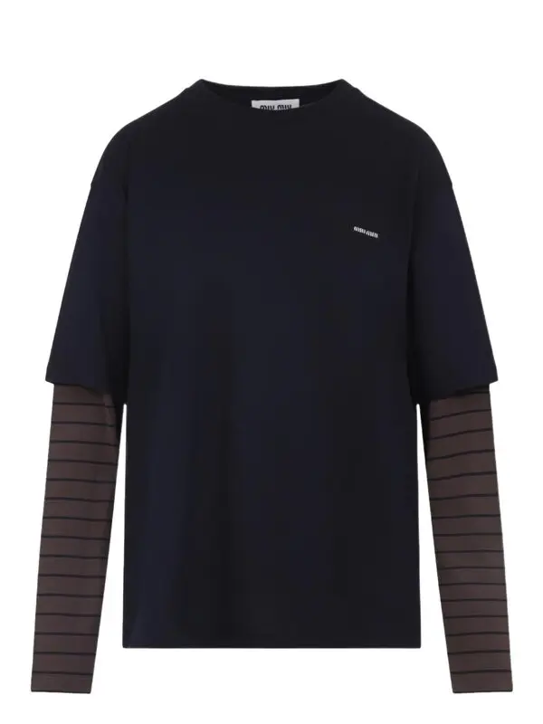 Miu Miu Long Sleeve Crew Neck T-shirt - Black