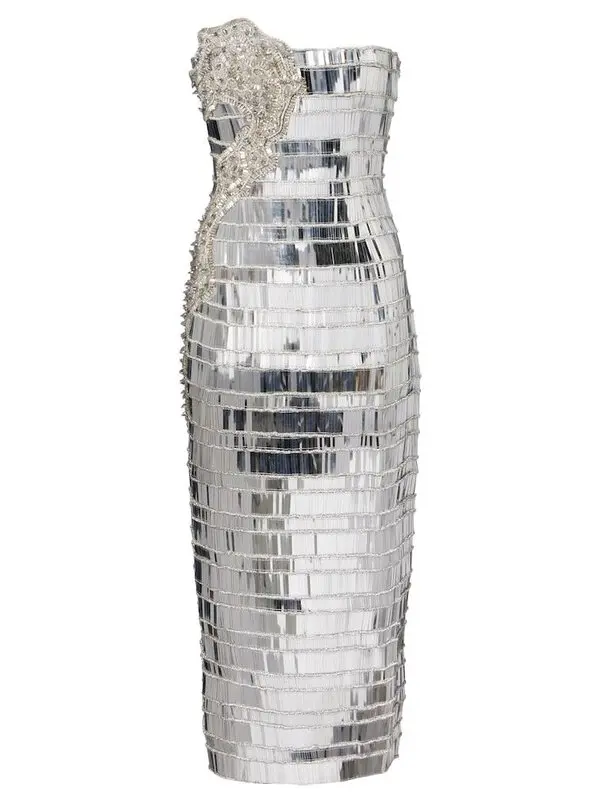 Rachel Gilbert Ariel Embellished Bustier Gown - Silver