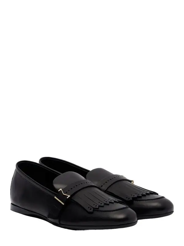 Max Mara Leather Loafers With Fringed Detail - Black