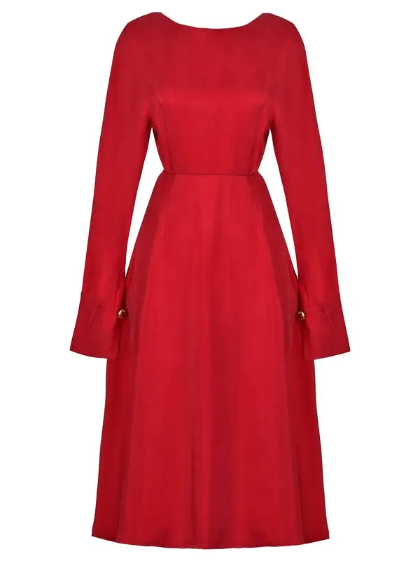 SARVIN Long Sleeve Midi Dress - Red