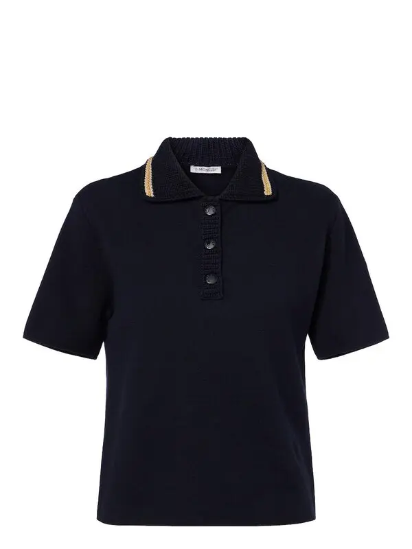 Moncler Knitted Cotton Polo Shirt - Blue