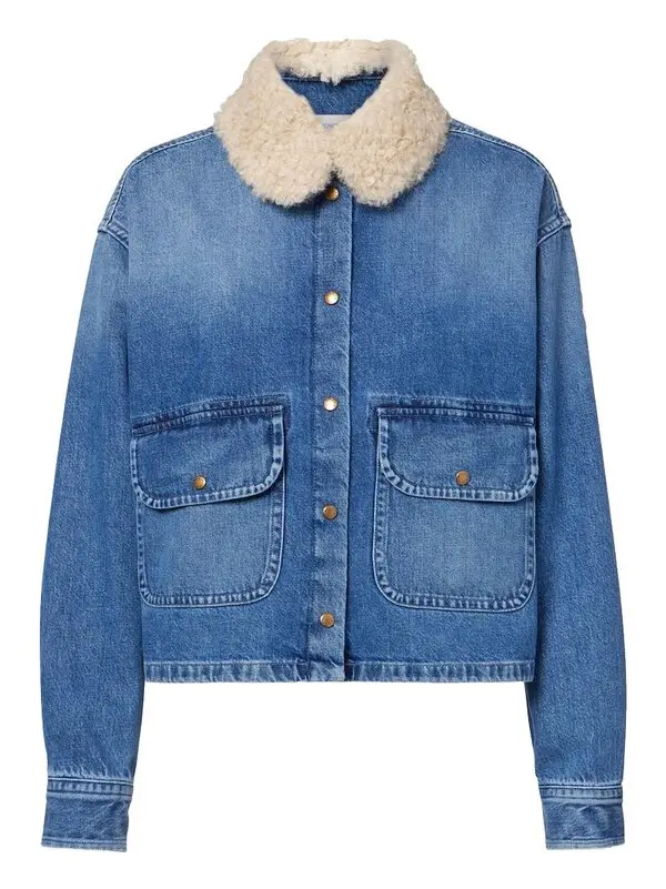 Moncler Teddy-trimmed Denim Shirt - Blue