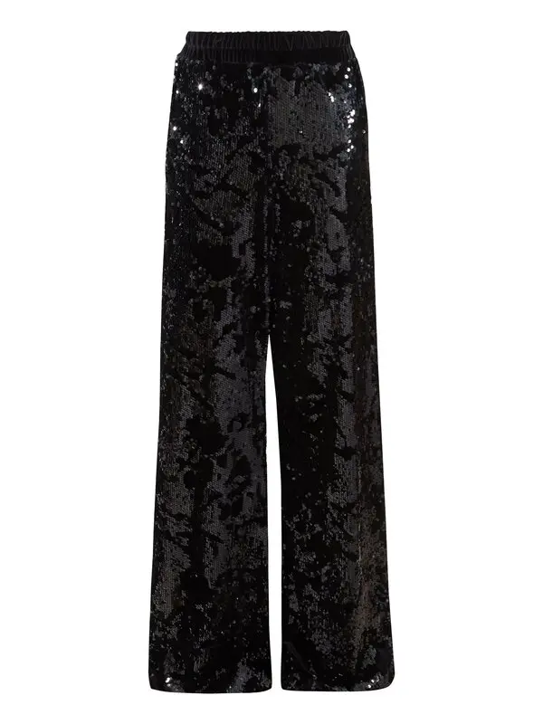 SARVIN Sequin Velvet Flared Trousers - Black