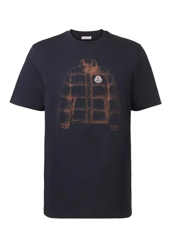 Moncler Printed Cotton Jersey T-shirt - Blue