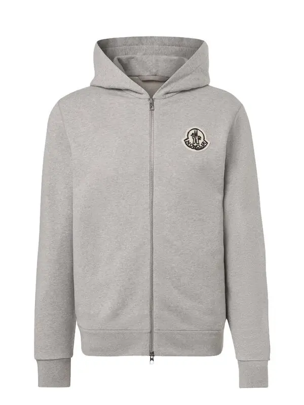 Moncler Logo Cotton Zip-up Hoodie - Grey