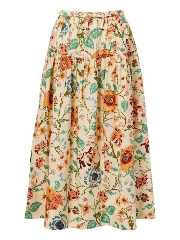Ulla Johnson Theodora Floral Cotton Midi Skirt - Orange