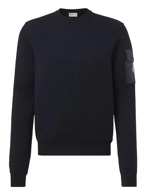 Moncler Logo Virgin Wool Crew Neck Sweater - Blue