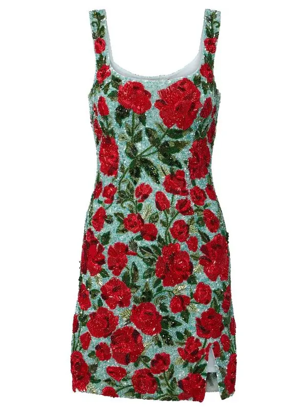 LA FUORI Crimson Rose Sequined Mini Dress - Blue