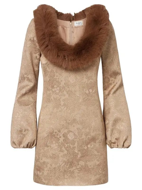 Saint Laurent Floral Brocade Minidress - Beige