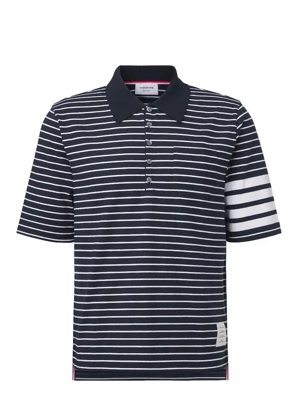 Thom Browne 4-bar Striped Cotton Polo Shirt - Blue