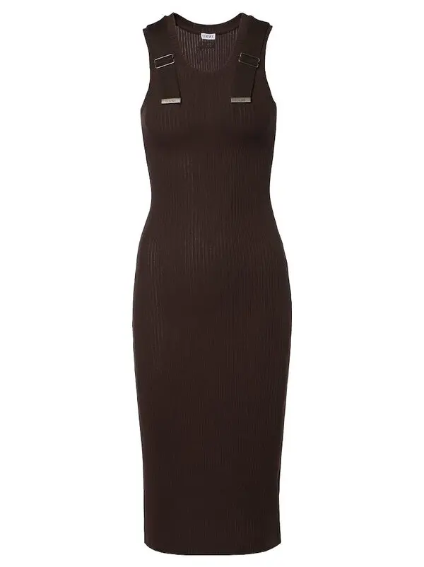 Loewe Ribbed-knit Cotton-blend Midi Dress - Brown