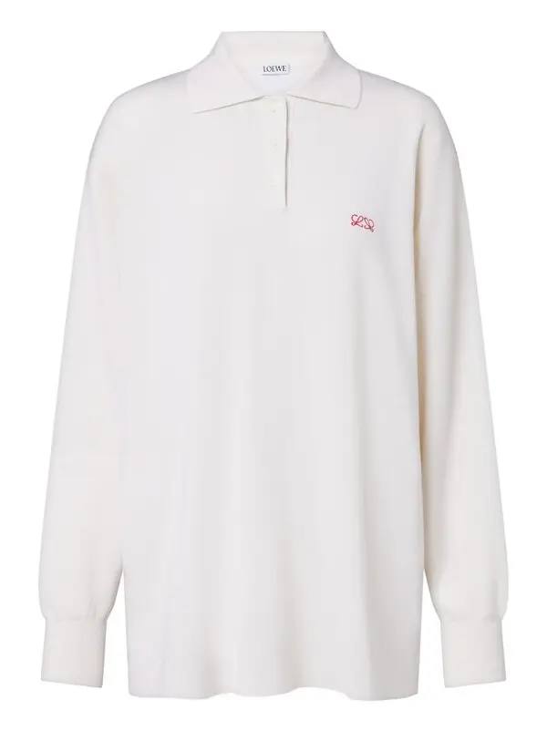 Loewe Double-l Logo Cashmere Blend Polo Sweater - White