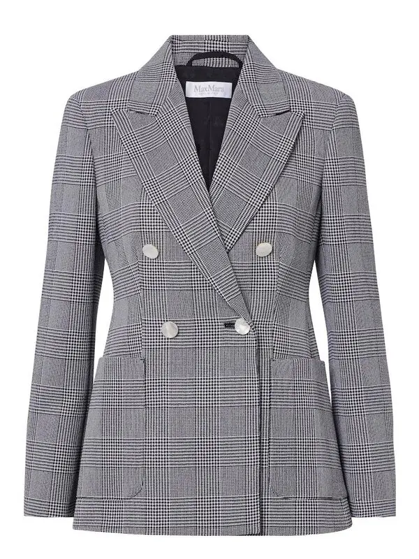 Max Mara Prince Of Wales Check Virgin Wool Blazer - Black