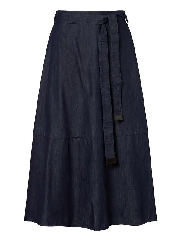 Max Mara Belted Denim Midi Skirt - Blue