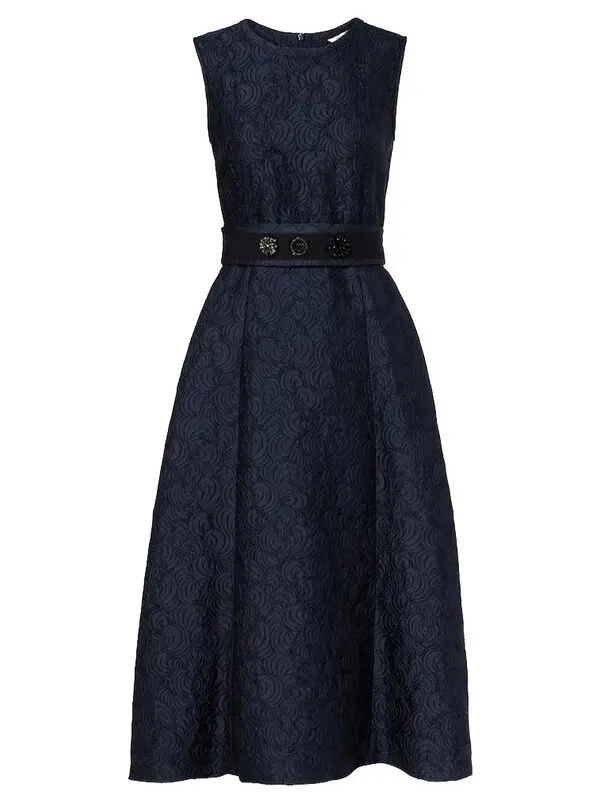Max Mara Belted Jacquard Midi Dress - Blue