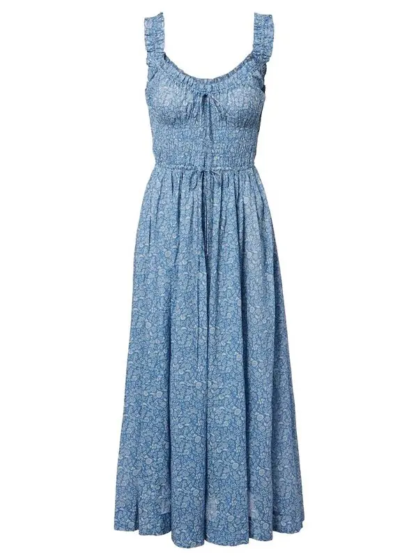 DÔEN Emmaretta Floral Cotton Voile Midi Dress - Blue