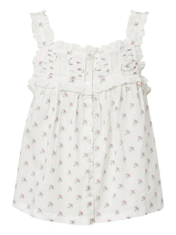 DÔEN Fidella Floral Cotton Top With Lace Trim - Multicoloured