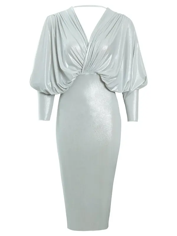 SARVIN Batwing Sleeve Midi Dress - Silver
