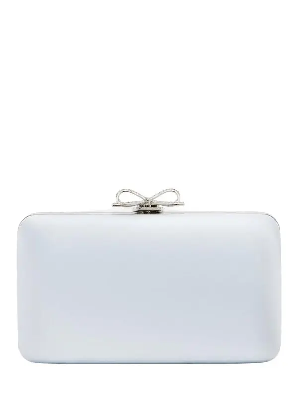 SELF-PORTRAIT Bow Embellished Satin Clutch - Blue