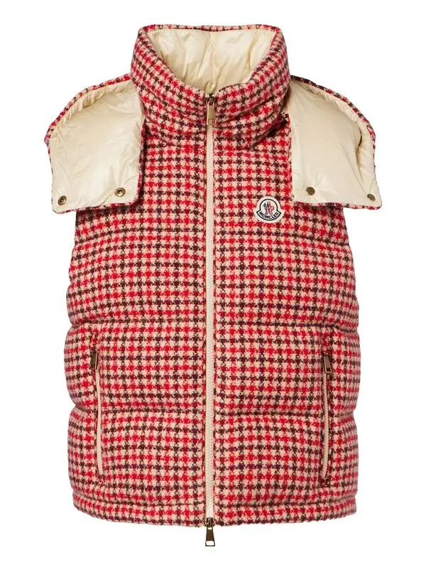 Moncler Niverolle Checked Wool-blend Down Vest - Red