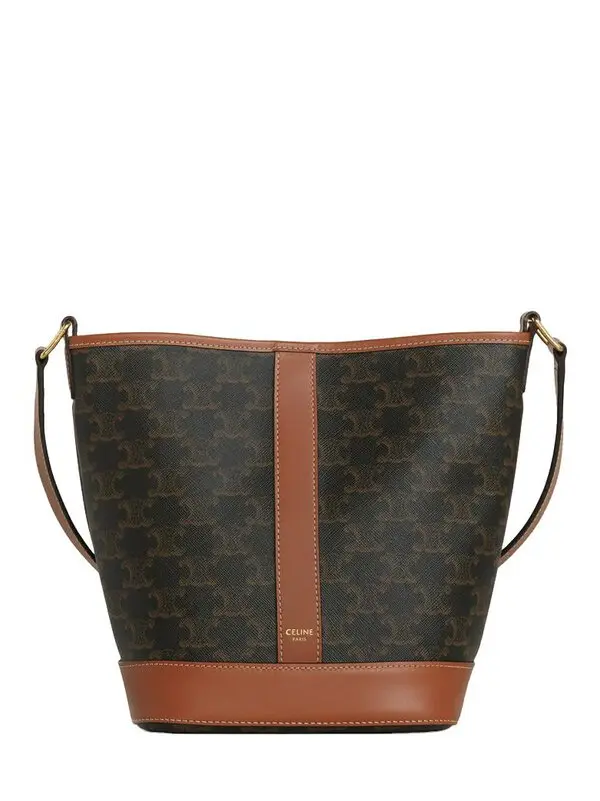 Celine Small Bucket Bag In Triomphe Canvas And Calf Leather - Tan