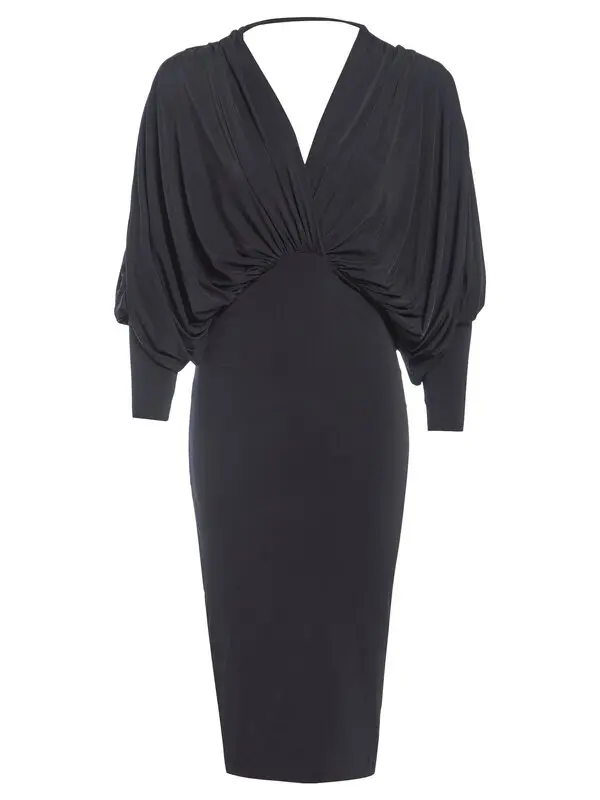 SARVIN Batwing Sleeve Midi Dress - Black