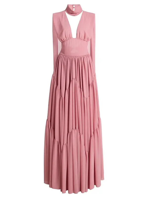 HARITHAND Ruffled Silk Georgette Maxi Dress - Pink