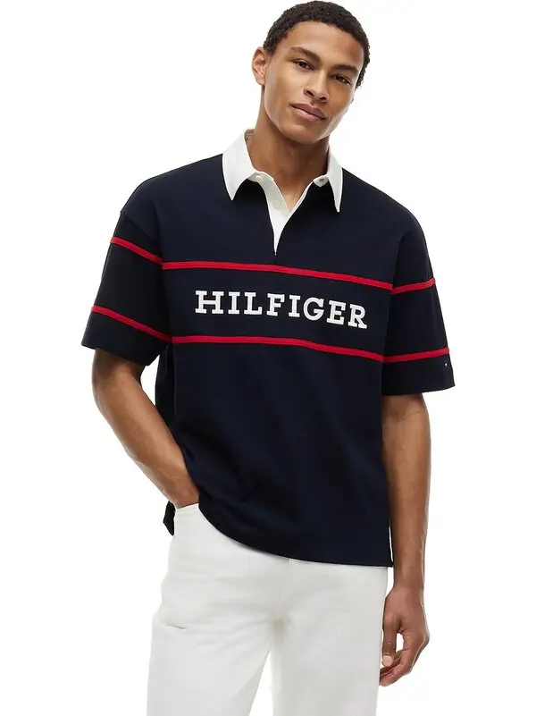 Tommy Hilfiger Relaxed Fit Hilfiger Logo Rugby Polo - Navy