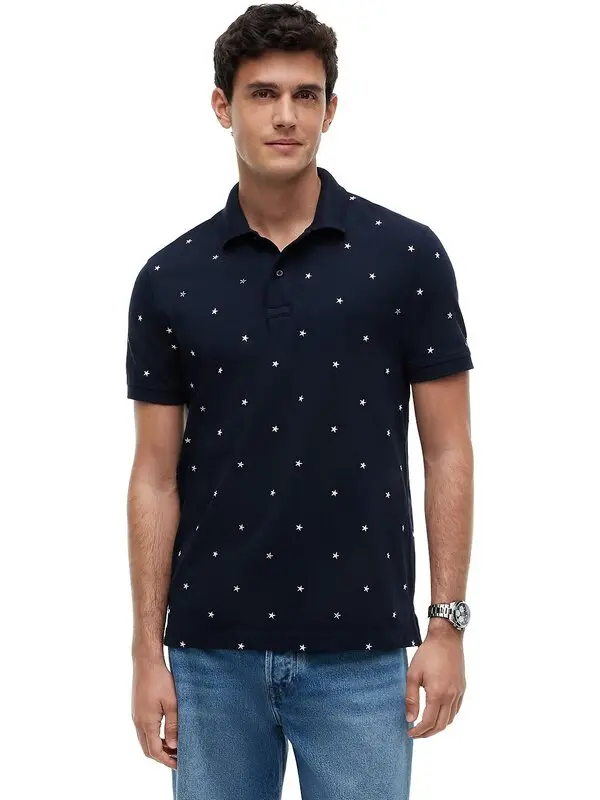 Tommy Hilfiger Regular Fit Allover Star Print Polo - Navy