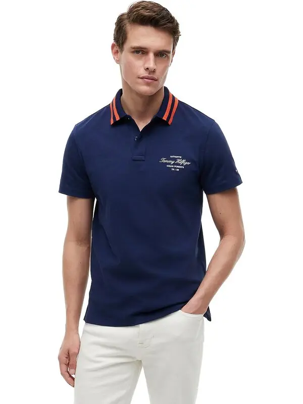 Tommy Hilfiger Regular Fit Tipped Jersey Polo - Light Navy