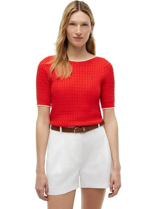 Tommy Hilfiger Regenerative Cotton Cable Knit Boatneck Sweater - Fire Red