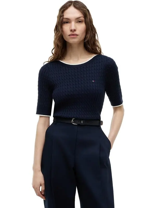 Tommy Hilfiger Cable Knit Boatneck Sweater - Navy